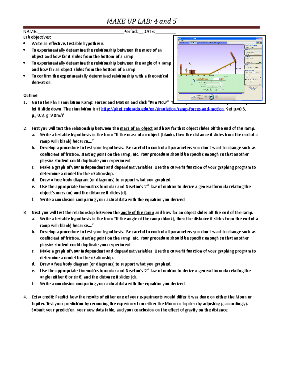 PHS 101: Ramp Forces & Motion Investigation Lab Guide - Studocu