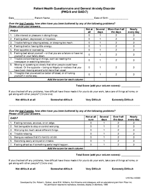 2 score sheet gad 7 anxiety and phq 9 depression - GAD-7 Anxiety Column ...