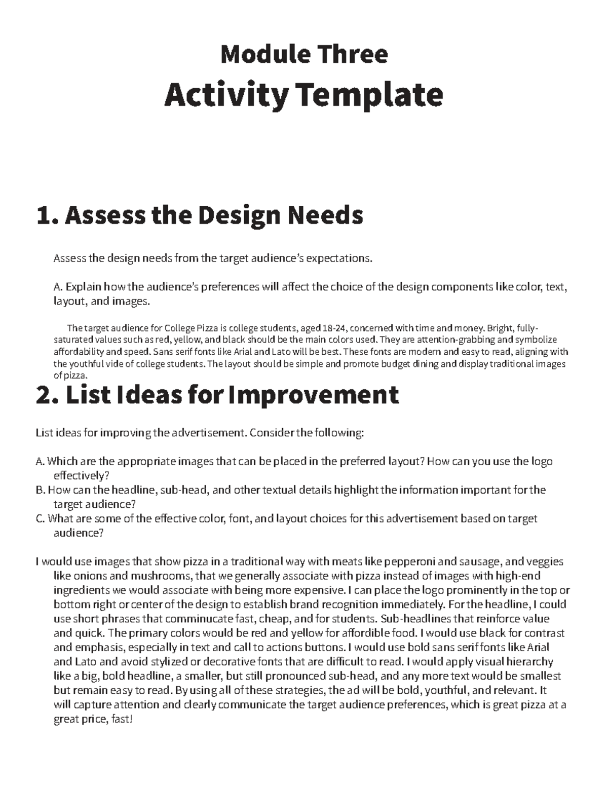 GRA 280 Module 3 Activity: Designing a Student-Focused Pizza Ad - Studocu