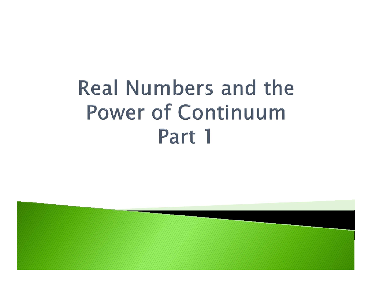 Lecture Notes on Cardinality and the Power of Continuum (MTH 104) - Studocu
