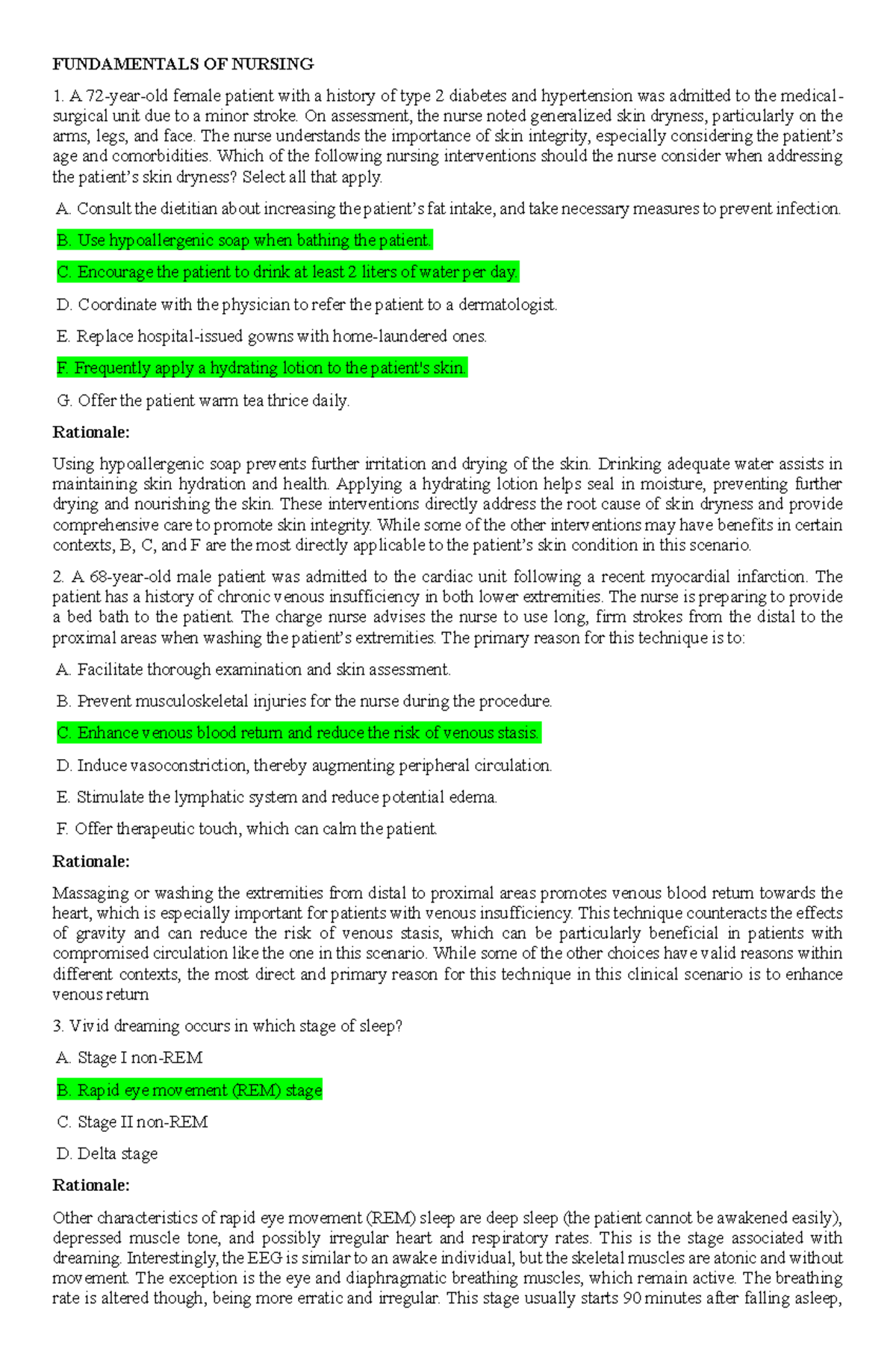 FUNDAMENTALS OF NURSING 1: Patient Care Scenarios and Interventions ...