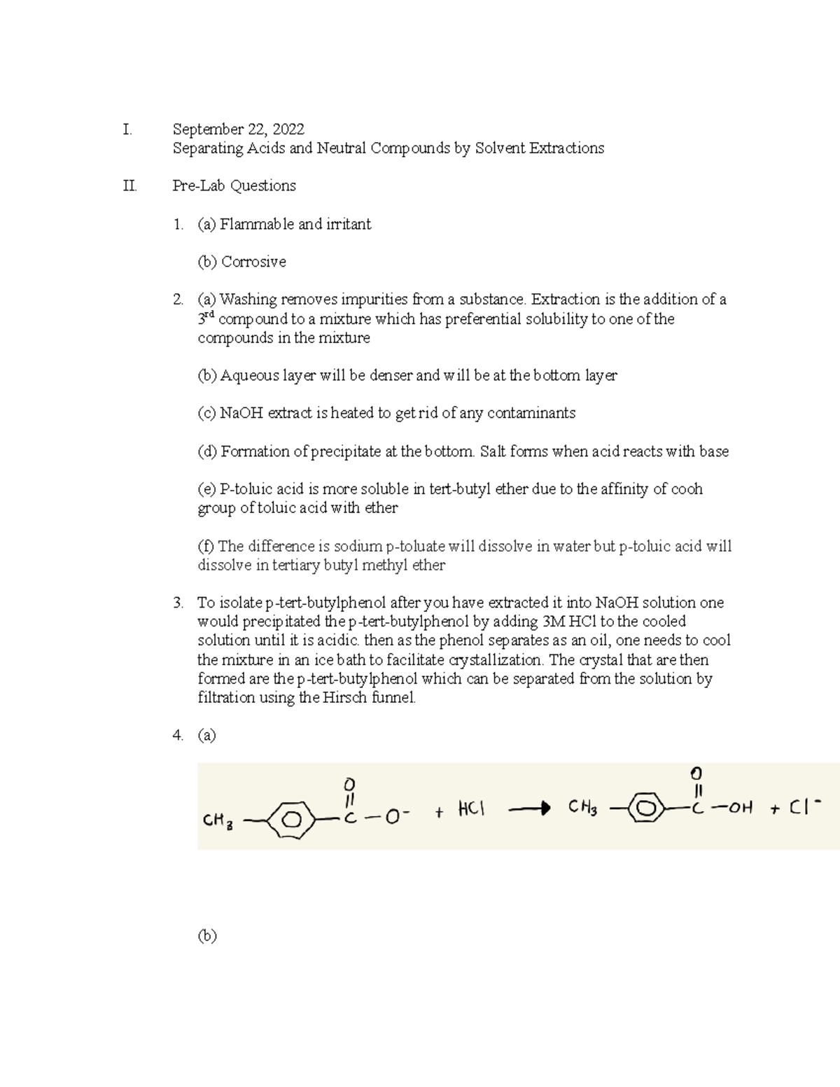 Solvent Extractions: Separating Acids & Neutral Compounds Experiment ...