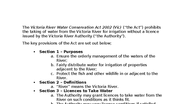 Victoria River Water Conservation Act 2002 (Vic) - Legal Analysis Notes ...