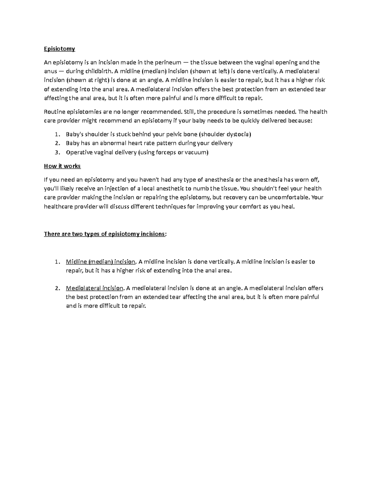 Episiotomy Overview: Types, Indications, and Recovery Guidance - Studocu