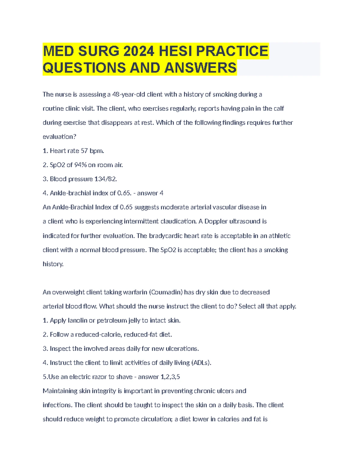 MED SUR 2024 HESI Practice Q&A: Exam Prep for Nursing Students - Studocu