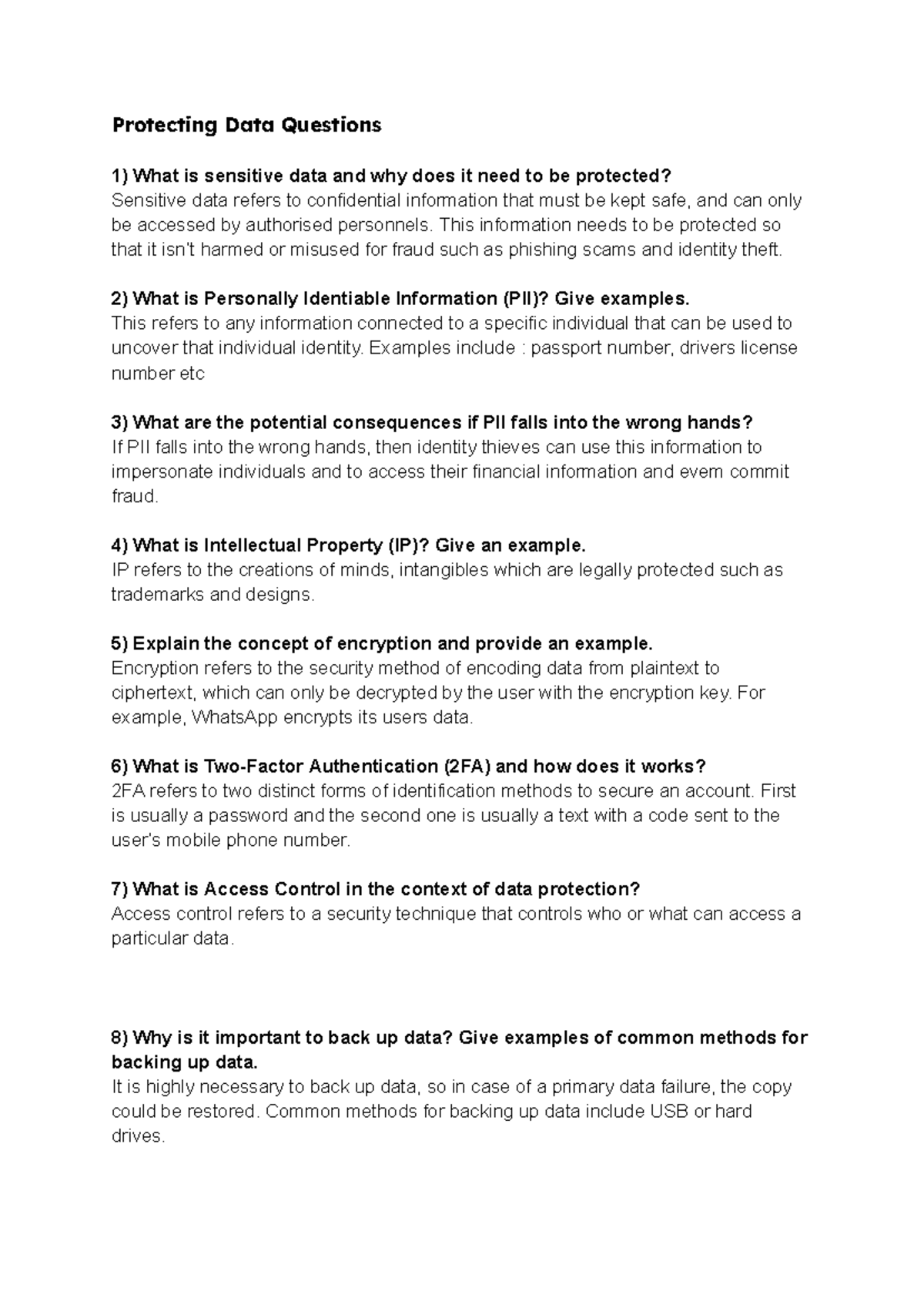 IDT - Class - Data Protection & Privacy Questions - Studocu