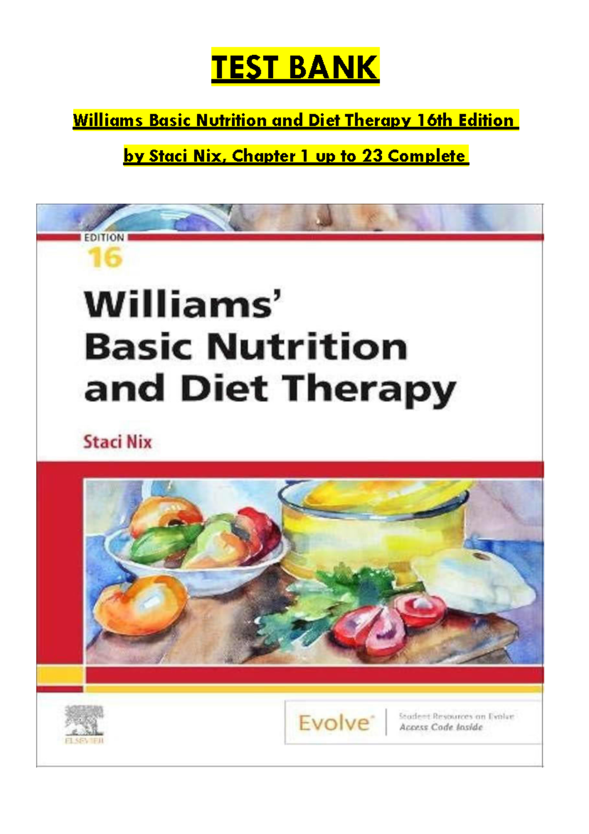 TEST BANK for Williams Basic Nutrition & Diet Therapy 16th Ed. - All ...