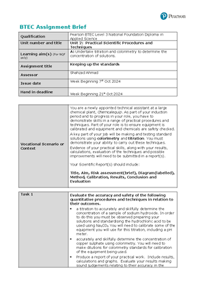 Unit 19 Task 3C U2C Combined NEW 2025 - BTEC Assignment Brief Qualification Pearson BTEC Level 3 ...