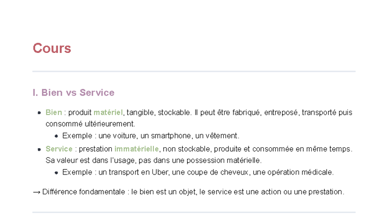 Cours I : Bien vs Service et Modèle Néoclassique en Économie - Studocu