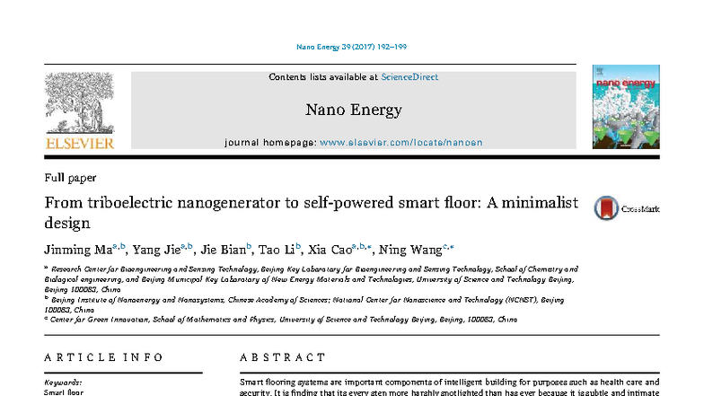 Smart Floor Design Using TENG for Intelligent Homes (Nano Energy 39 ...