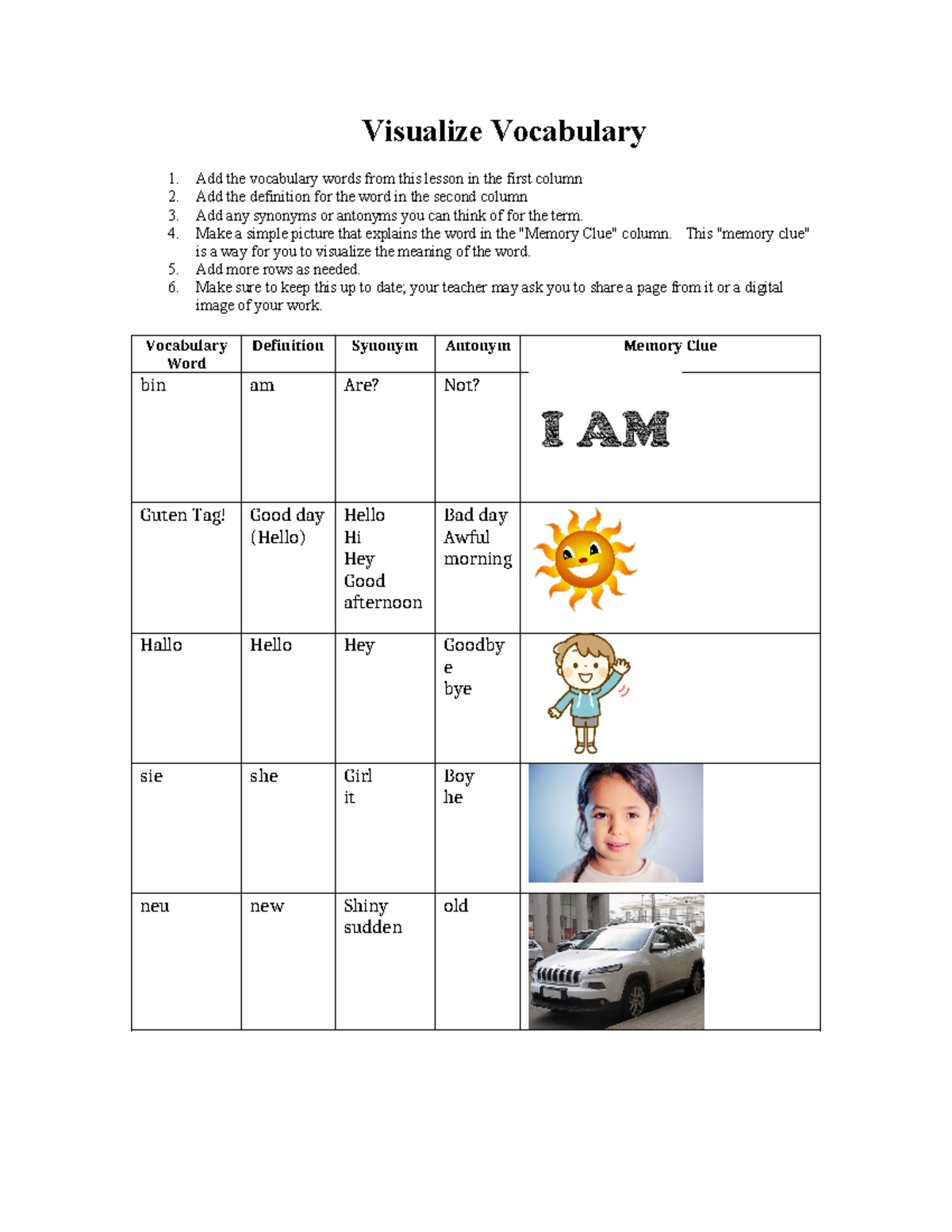 Visualize Vocabulary - German Vocabulary Practice Guide - Studocu