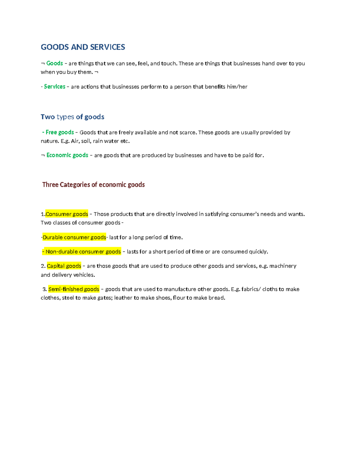 Goods and Services Overview: Types and Categories Explained - Studocu