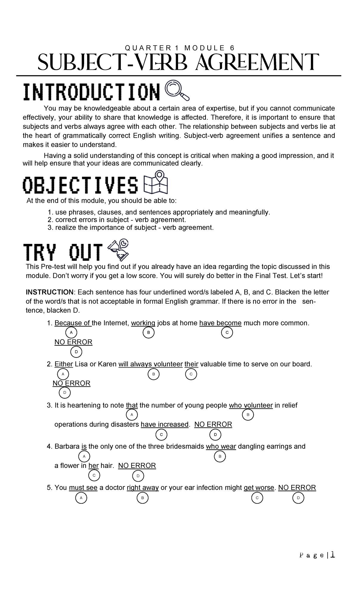 LM quarter 1 week 6 - Subject-Verb Agreement - You may be knowledgeable ...