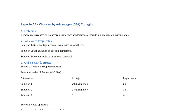 Reporte A3: Análisis CBA de Soluciones para Entregas Académicas - Studocu