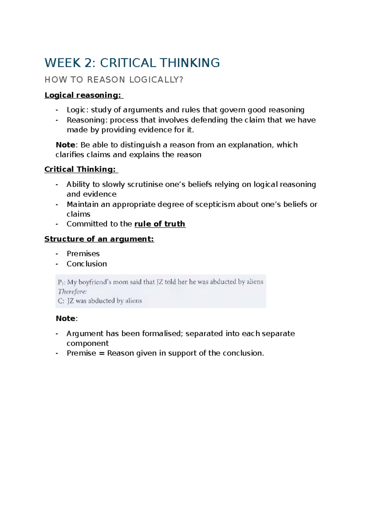 PHI2043F WEEK 2 - Critical Thinking & Logical Reasoning Summary - Studocu