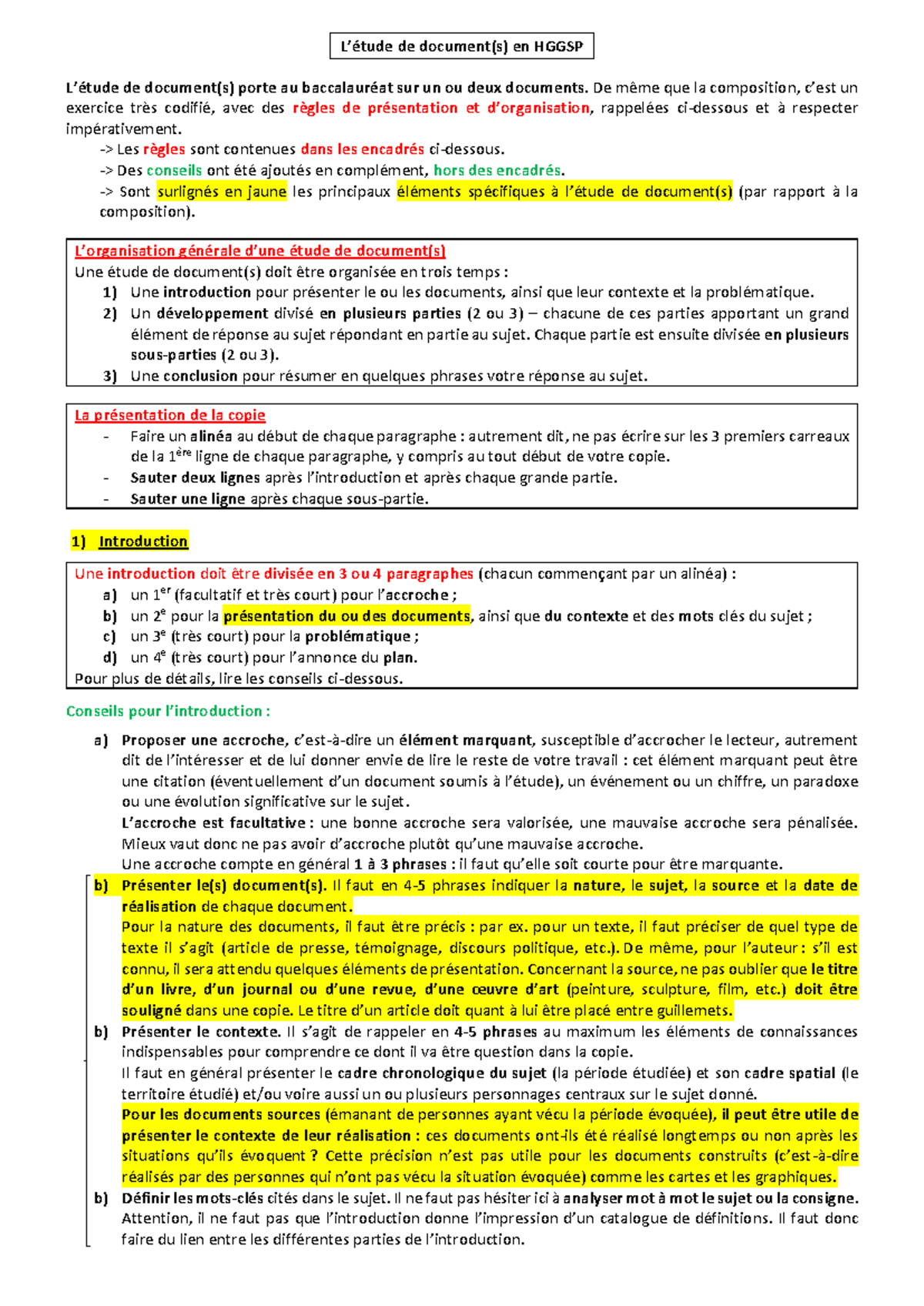 Méthodologie de l'Étude de Document HGGSP - Conseils et Règles - Studocu