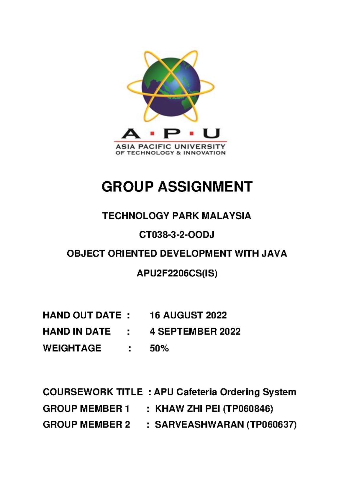 CT038-3-2-OODJ Group Assignment: APU Cafeteria Ordering System Documentation - Studocu