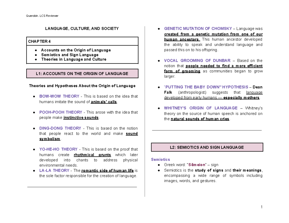LCS 2nd Sem Reviewer: Language, Culture & Society Chapter 4 Insights ...