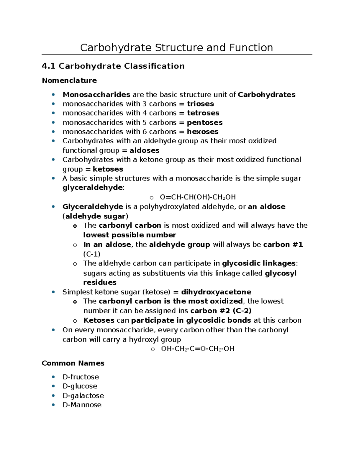 MCAT Biochem Chapter 4: Carbohydrate Structure & Function - Studocu