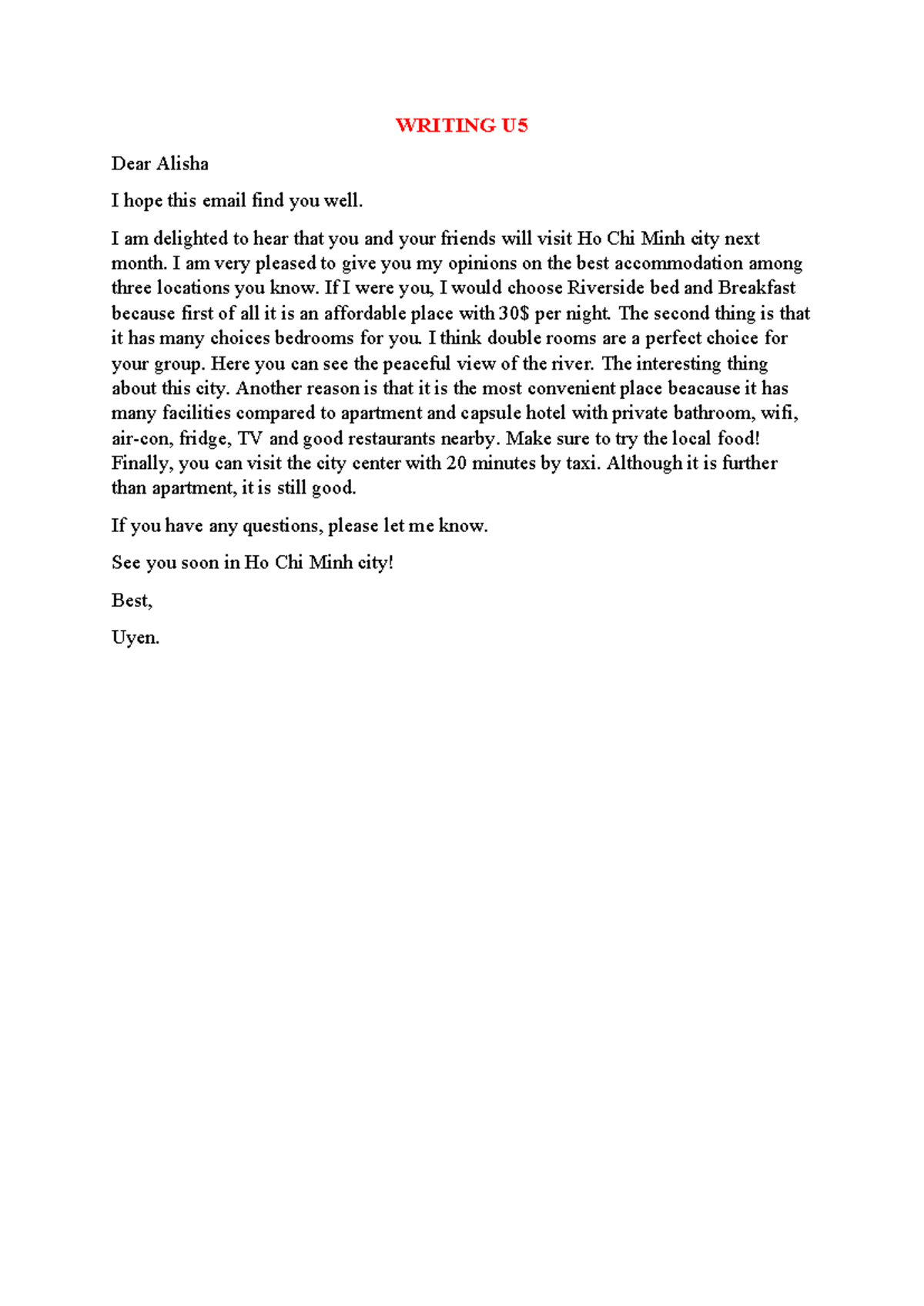 [71] Ngô Thanh Quỳnh Uyên - WRITING U Dear Alisha I hope this email ...