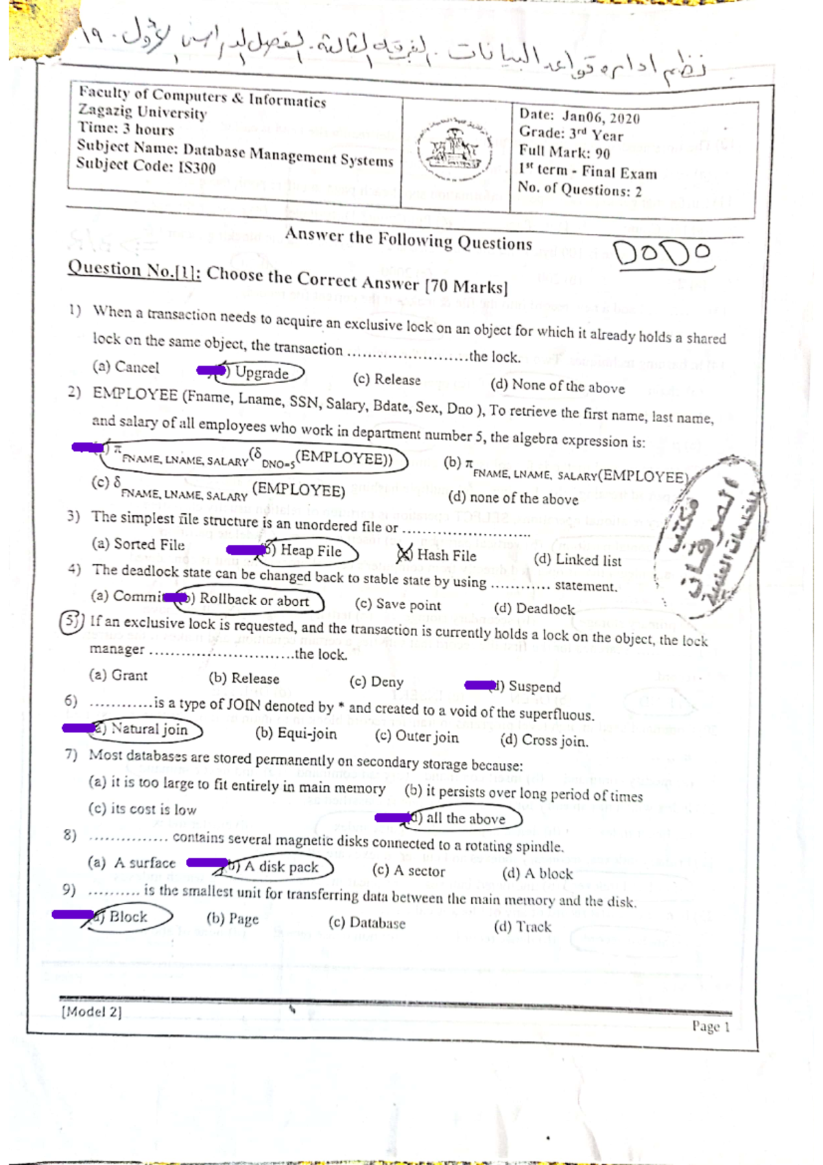 Database 2 final exam - Computer - Studocu