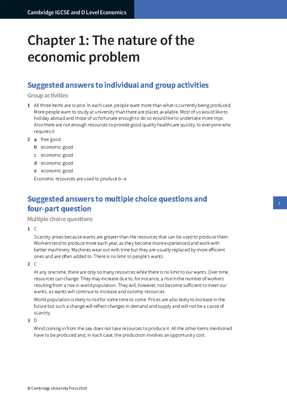 Cambridge Igcse and O Level Economics Workbook Answers - 1 Cambridge ...