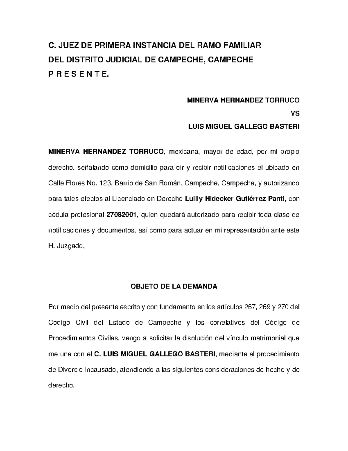 Divorcio Incausado 2024: Minerva Hernández vs Luis Miguel Gallego - Studocu
