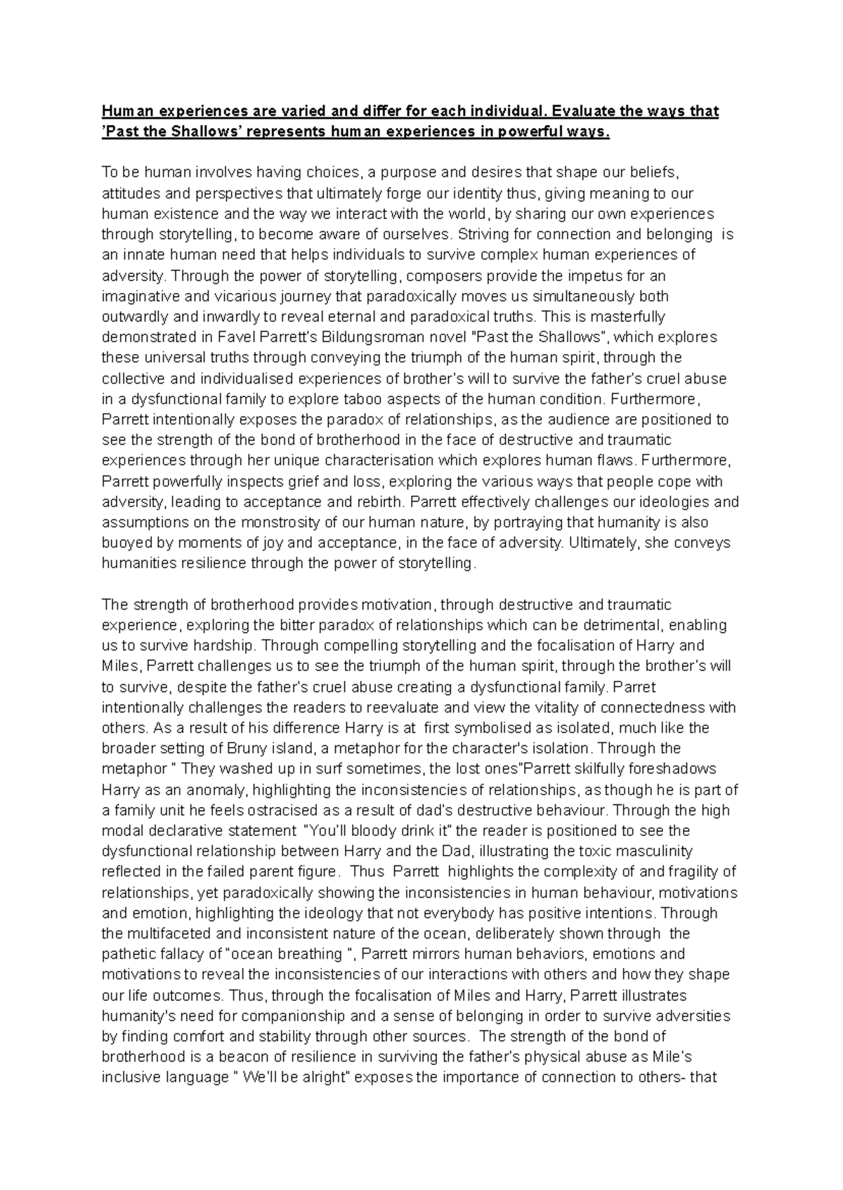 English Practice Essay: Exploring Human Experiences in "Past the ...