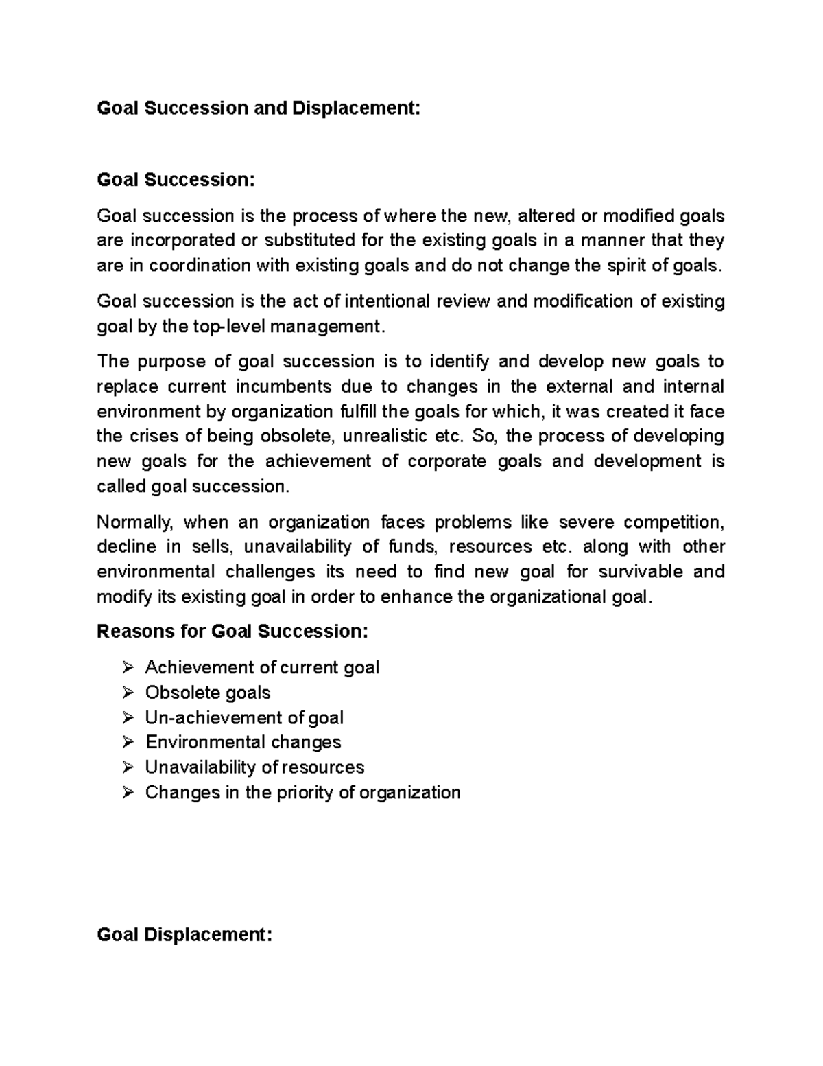 Goal succession and Goals displacement - Bachelors of Business ...