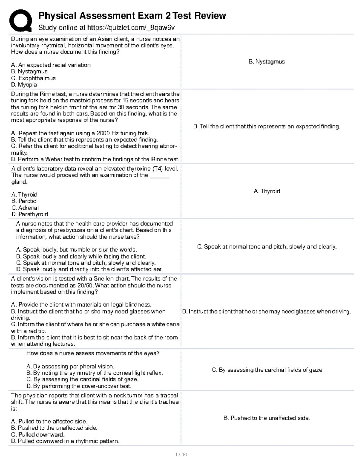 NSG3133 Physical Assessment Exam 2 Study Guide Overview and Key Concepts - Studocu