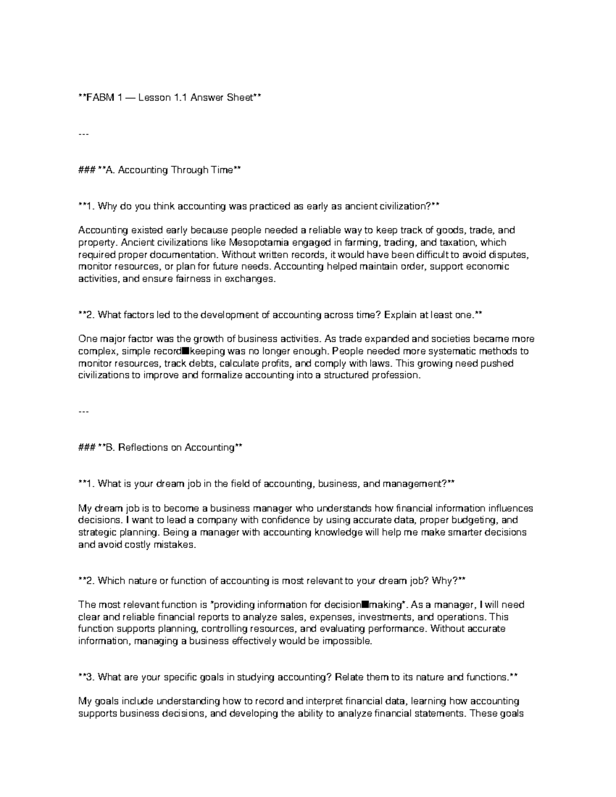 FABM1 Lesson 1.1: The Importance of Accounting in Business - Studocu