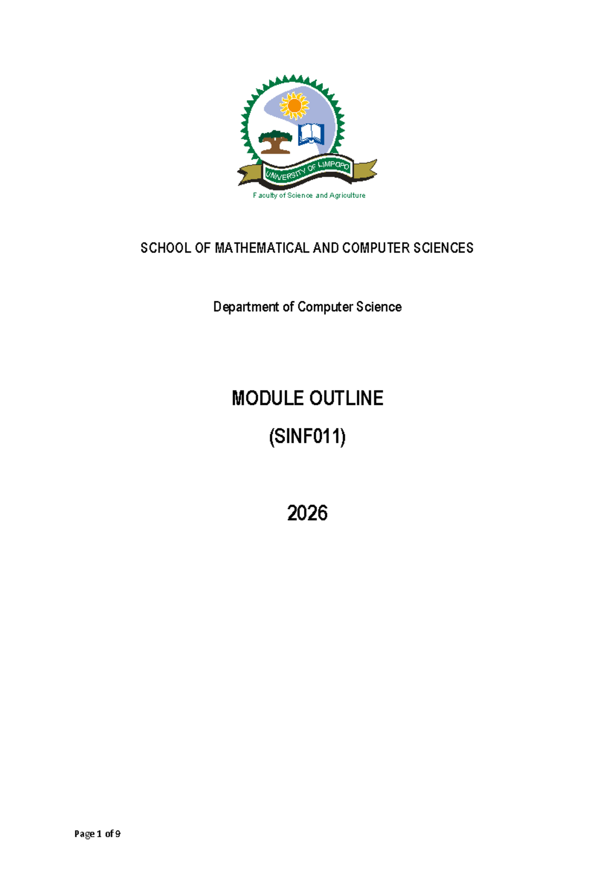 SINF011 Introduction to Computers Module Outline 2026 - Studocu