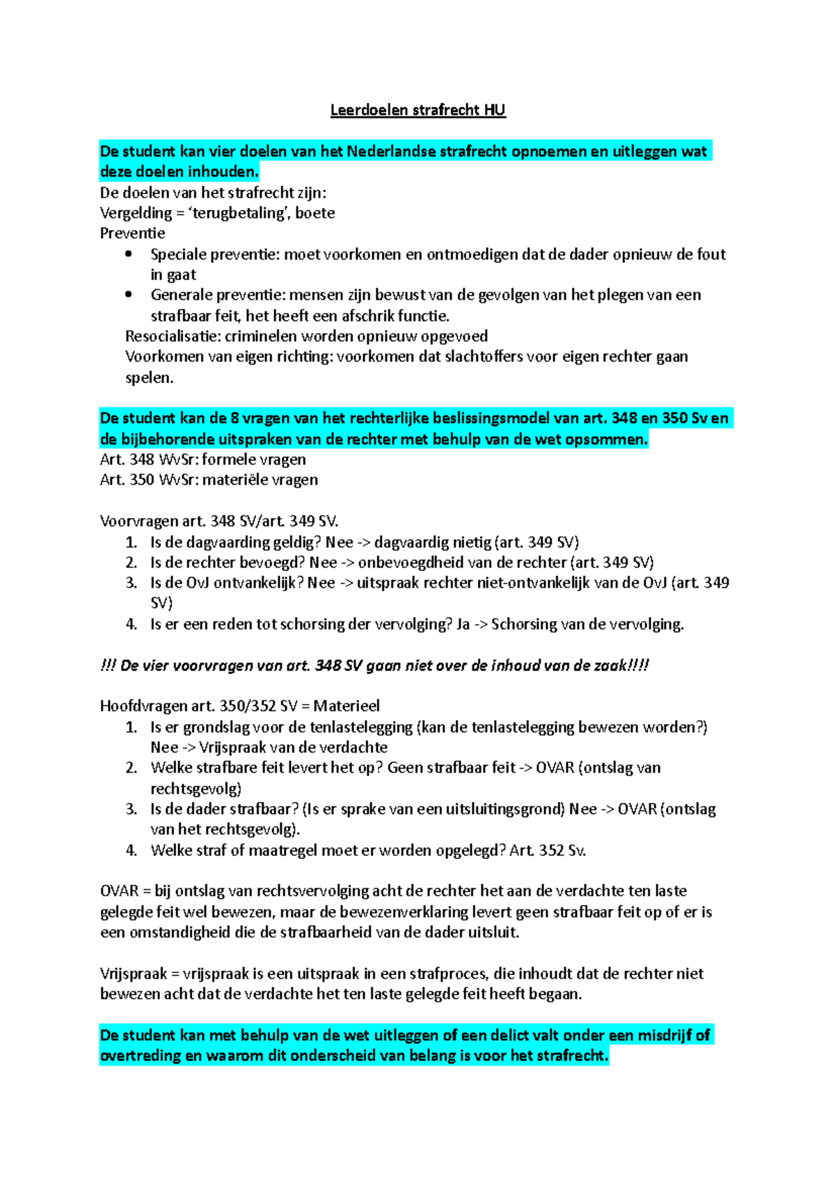 Leerdoelen Strafrecht HU: Belangrijke Concepten en Uitleg - Studeersnel