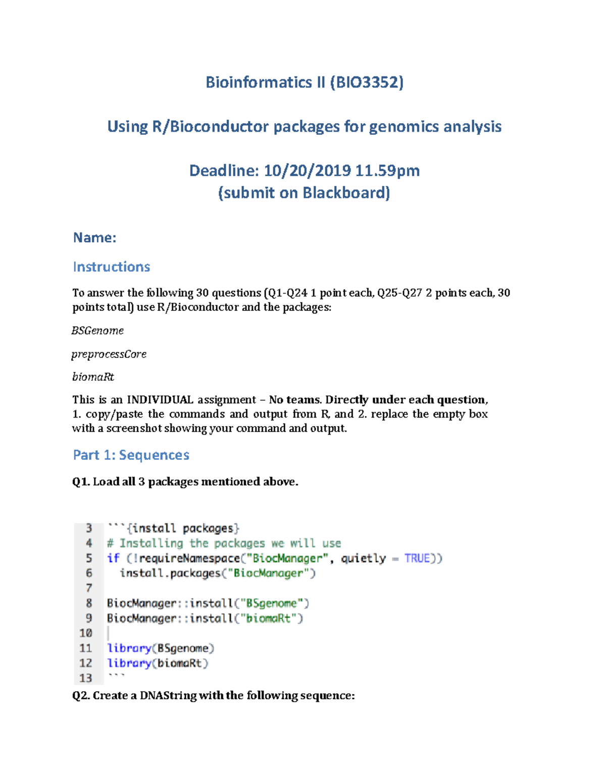 Assignment 1 R v2 2 - prof z - Bioinformatics II (BIO3352) Using R ...