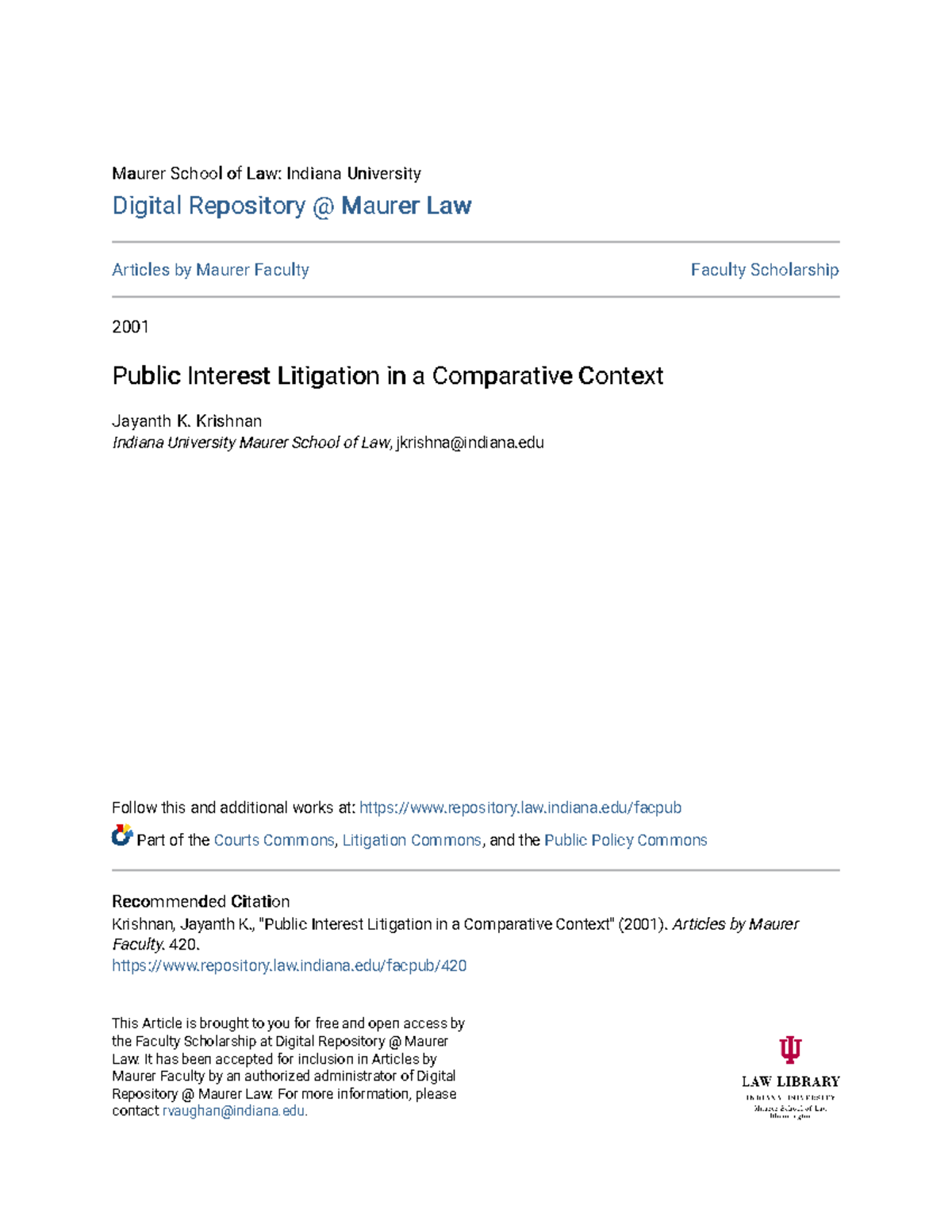 Public Interest Litigation in a Comparative Context - Maurer School of ...