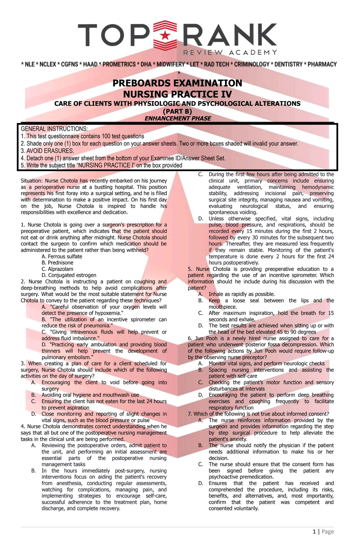 Enhancement Phase: NLE NCLEX Practice Exam for Nursing (NP 4) - Studocu