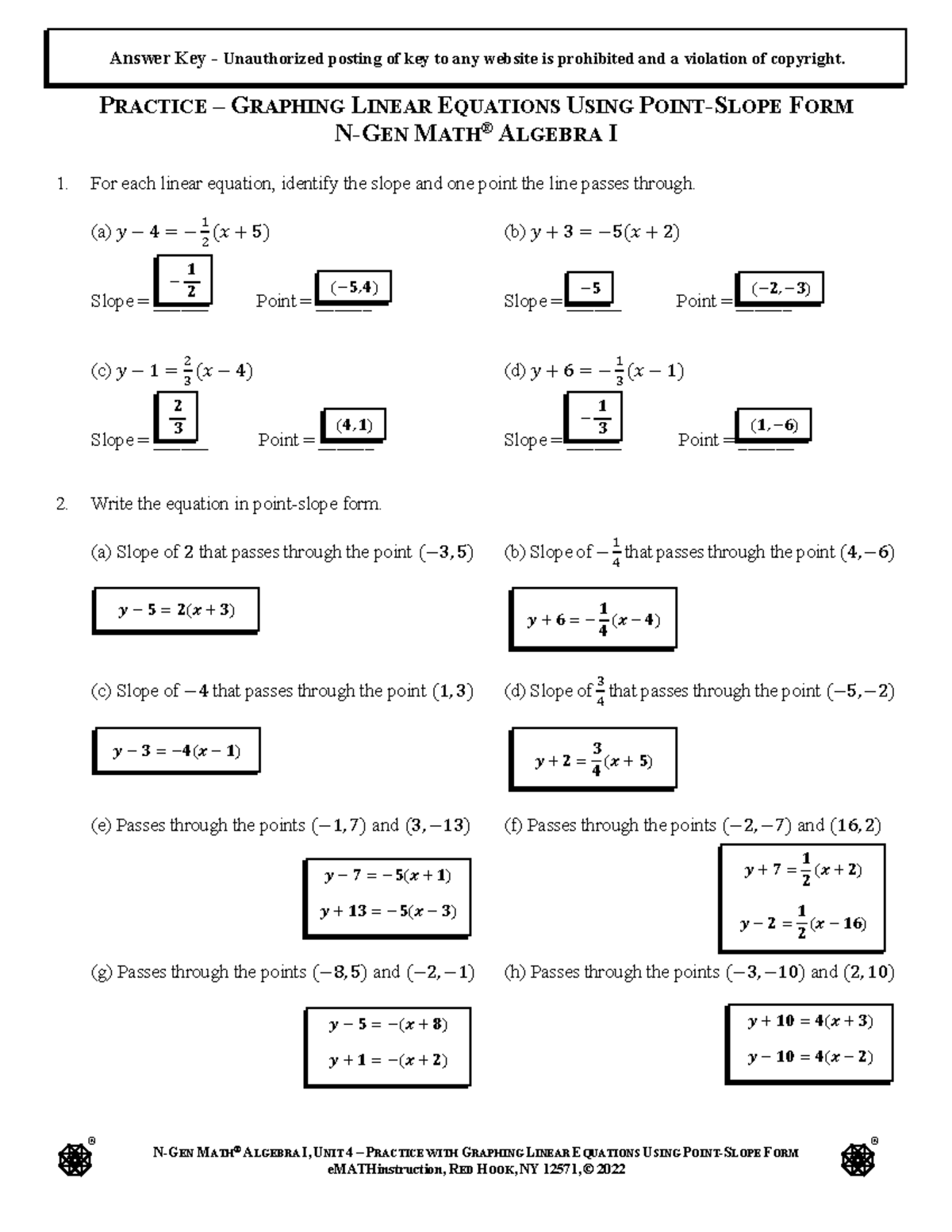 Algebra I Unit 4: Practice Graphing Linear Equations Answer Key - Studocu