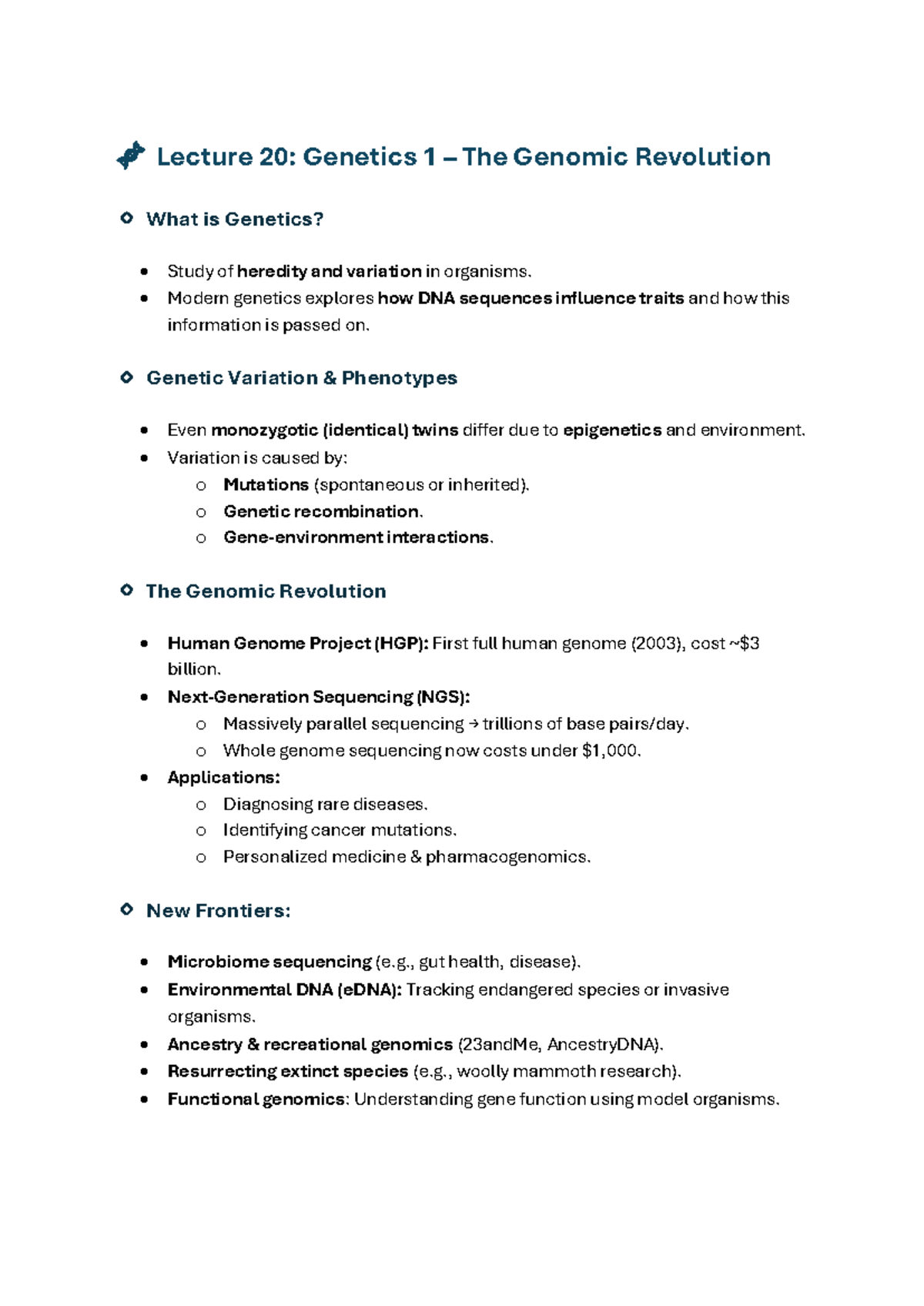 BIOL 1002 1B - Genetics Lecture Summary: Concepts & Discoveries - Studocu