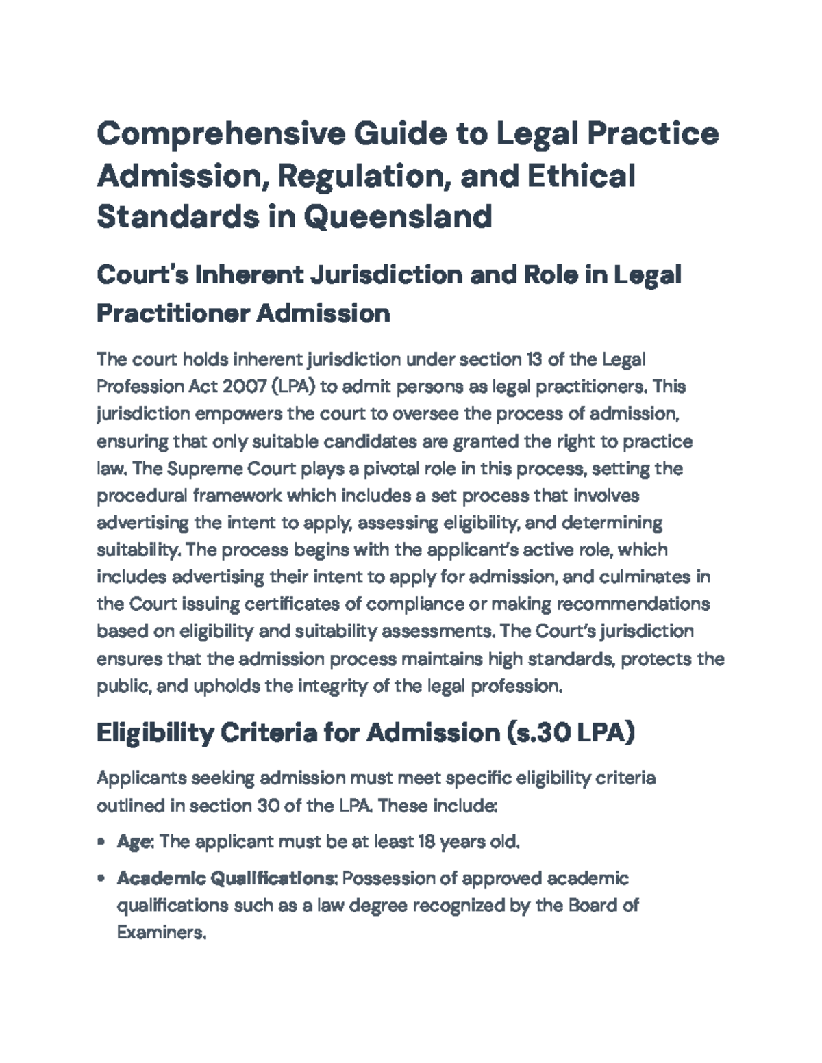 Comprehensive Legal Practice Guide: Admission & Ethics in QLD LPA - Studocu