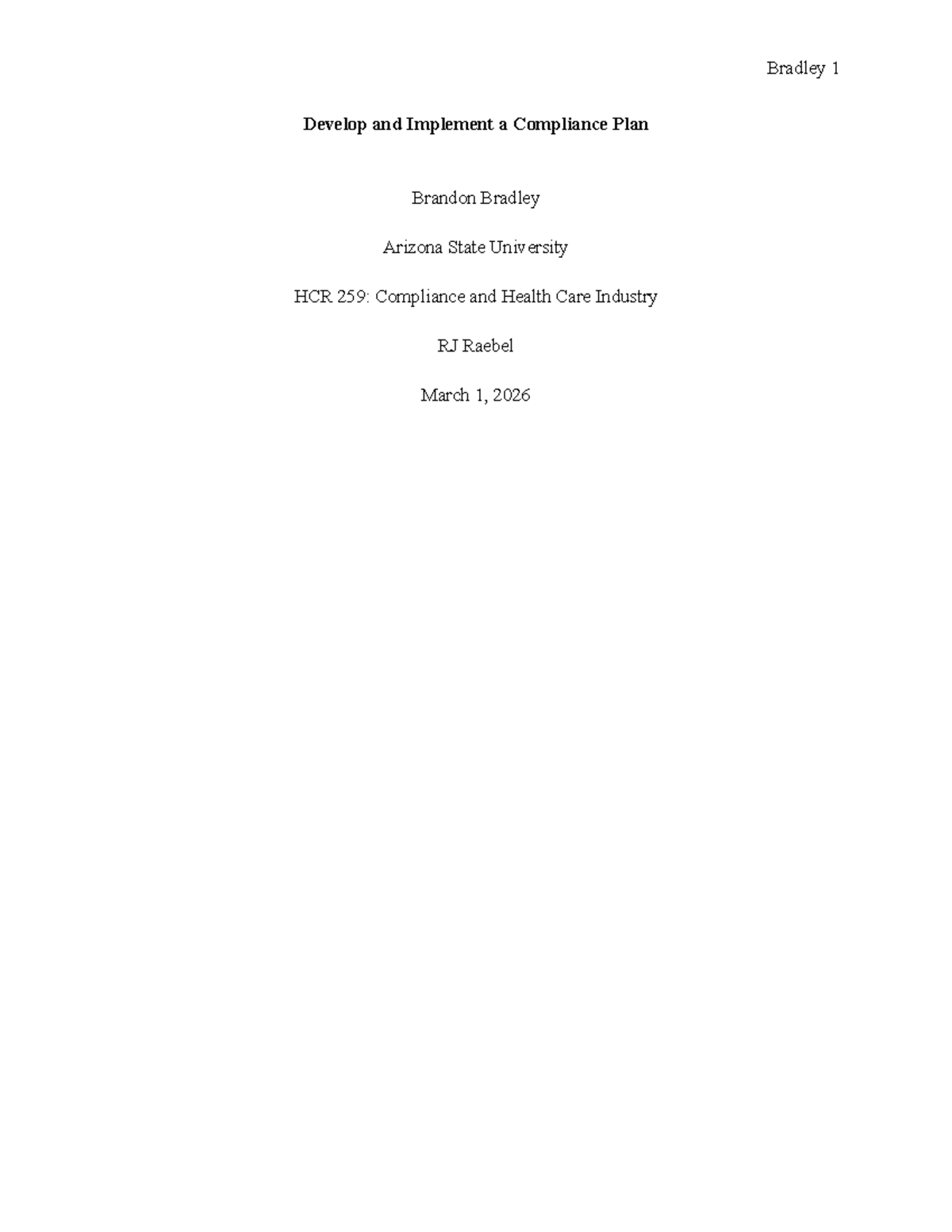 HCR 259: Compliance Plan for HIPAA Implementation and Oversight - Studocu