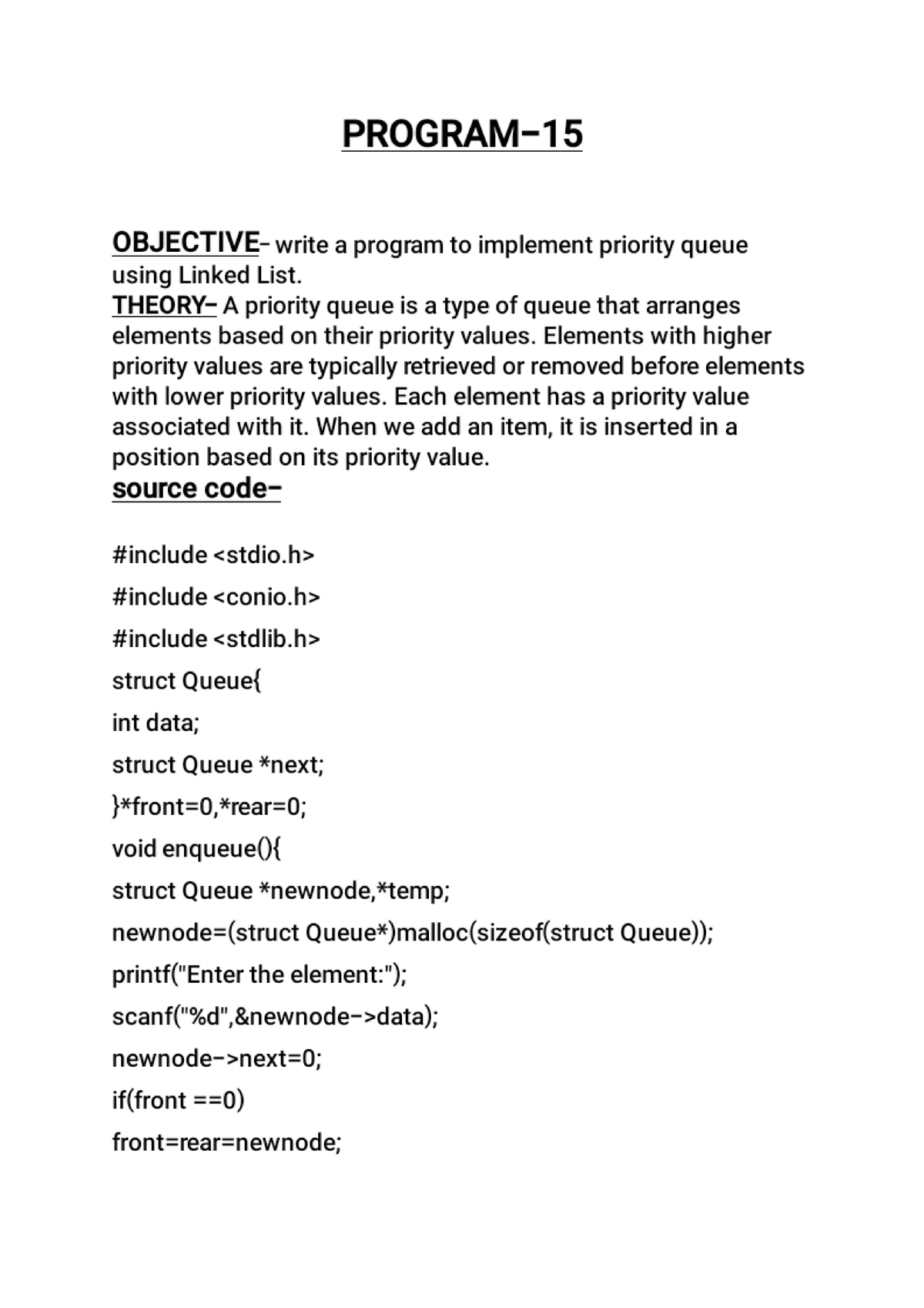 CS101: Priority Queue Implementation Using Linked List - Studocu