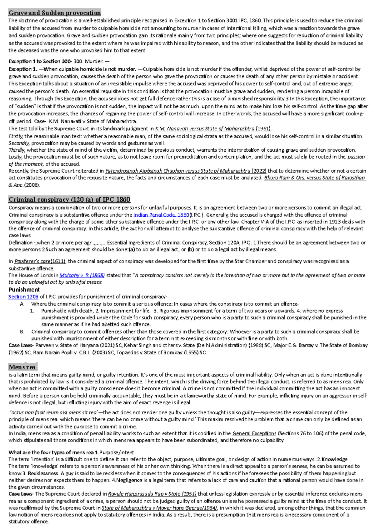 Grave and Sudden provocation - This principle is used to reduce the ...