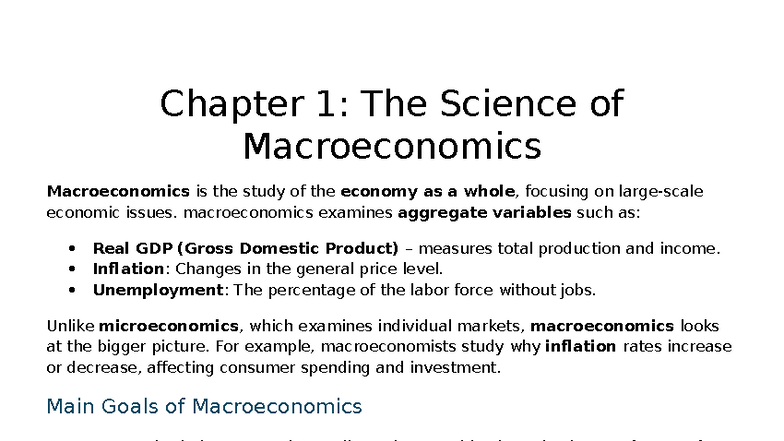 Chapter 1: The Science of Macroeconomics Overview - Studocu