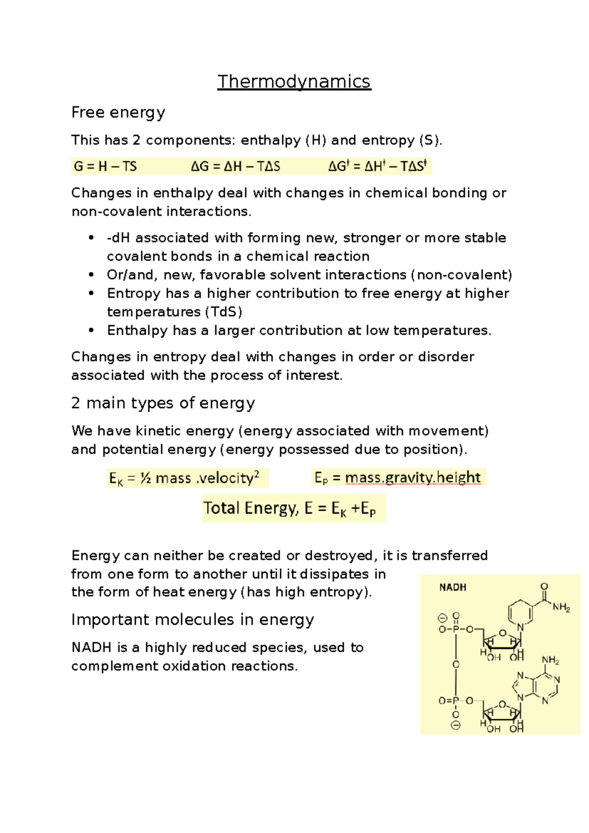 Thermodynamics (Course Code) - Lecture Notes on Free Energy and Systems ...