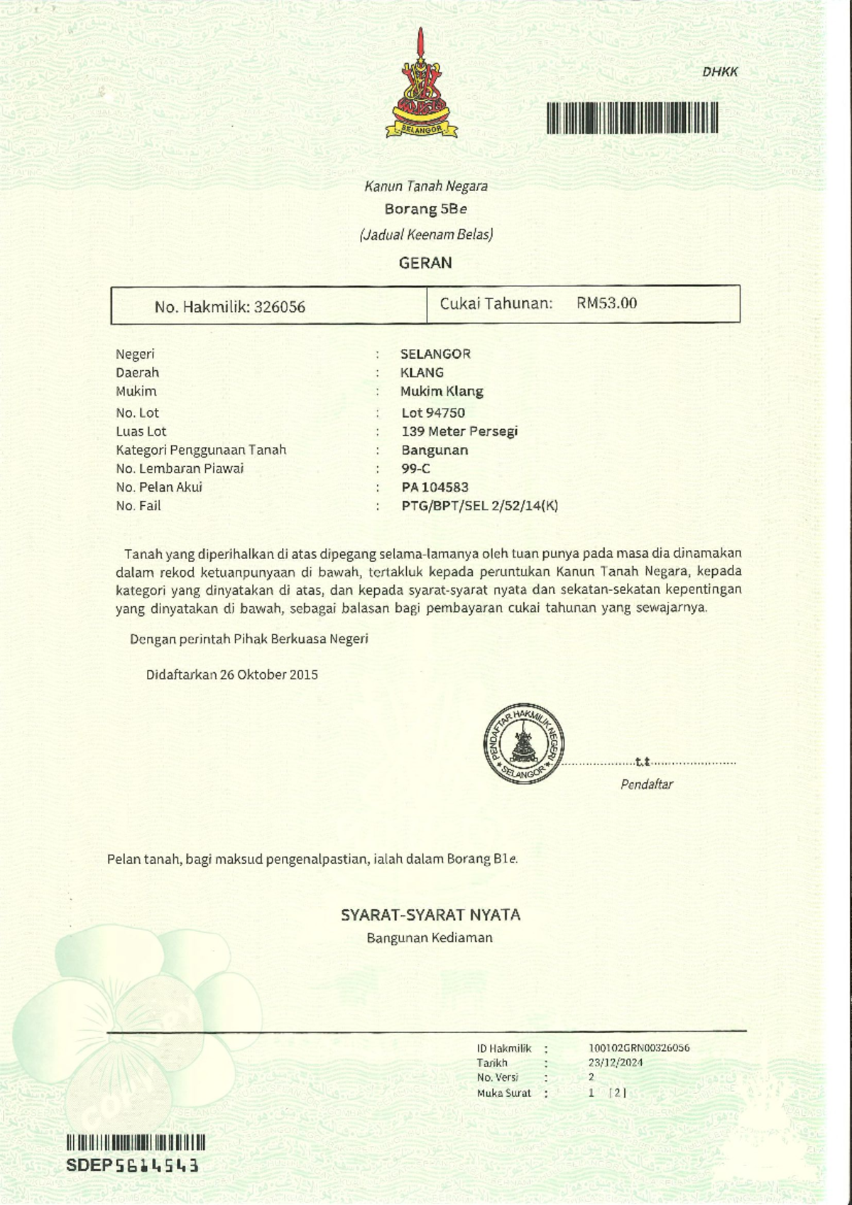 DHKK SELANGOR Freehold land title details and ownership records - Studocu