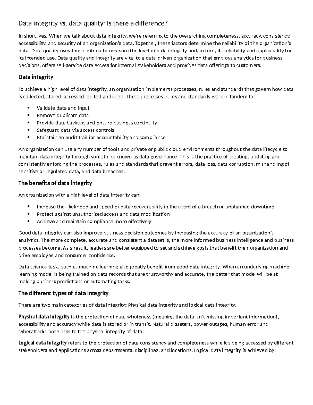 Data Quality and Integrity Overview: Differences and Importance - Studocu