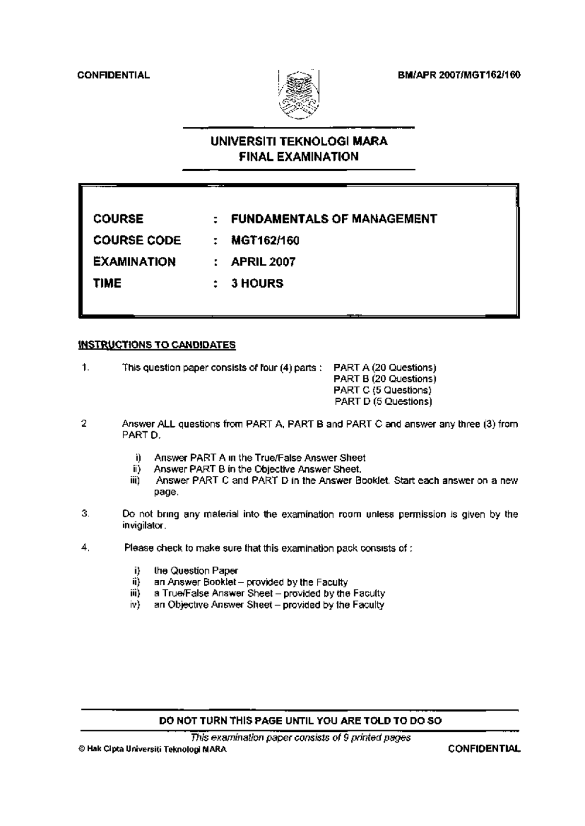 MGT162 Final Exam: Fundamentals of Management Past Year Questions - Studocu