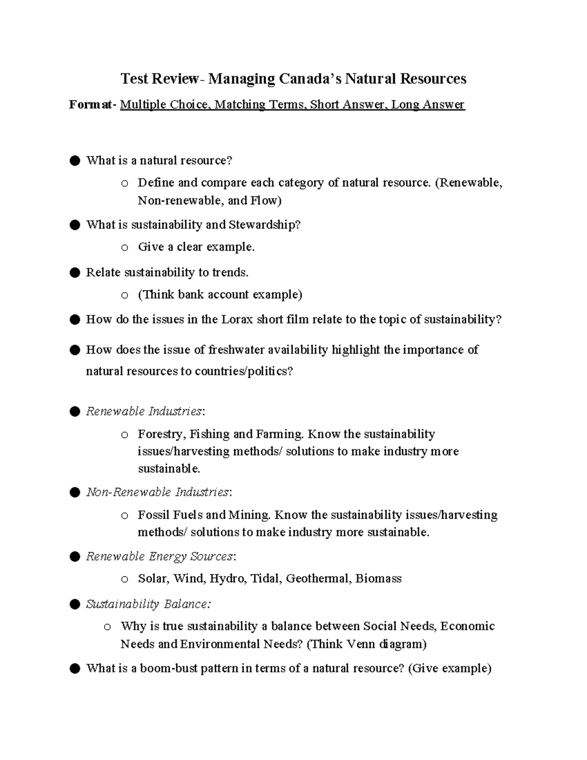 Test Review Geo ~ Bryson: Managing Natural Resources MCQ & Short ...