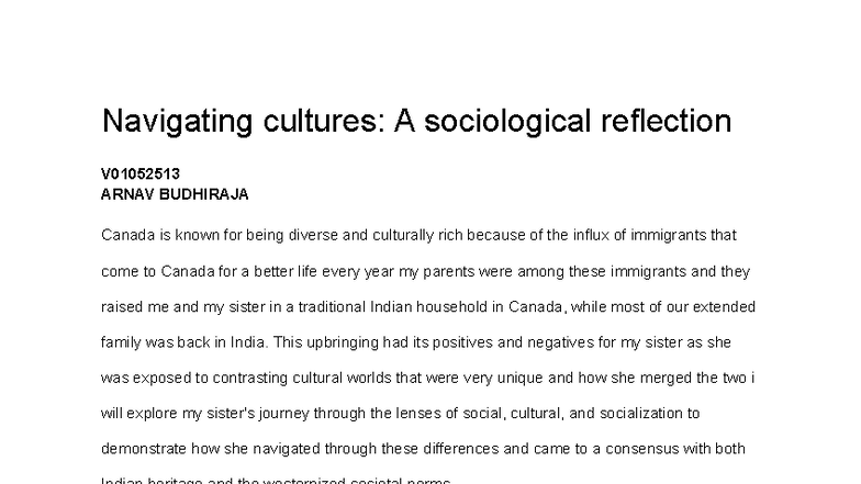 Navigating Cultures: A Sociological Reflection on Immigration V01052513 ...