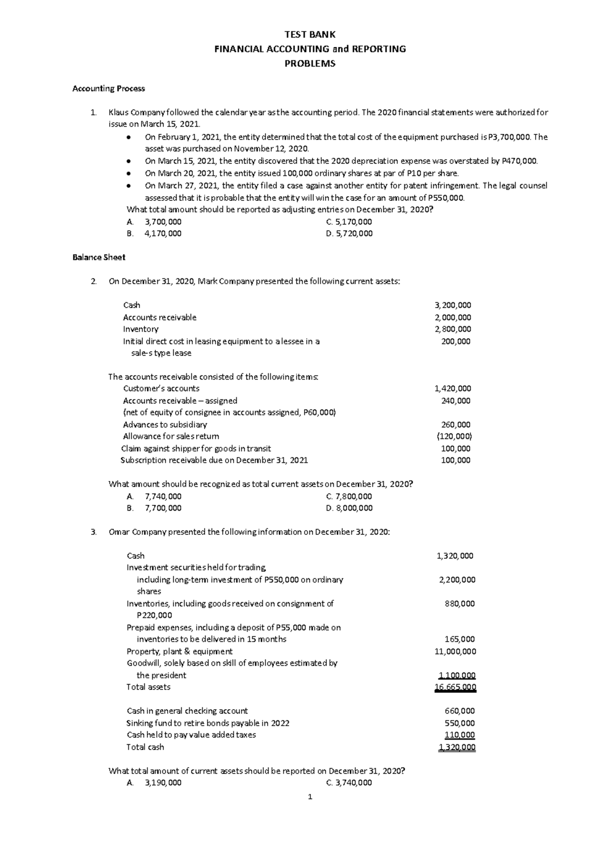 Financial Accounting Problems Test Bank (AFA 101) - Studocu